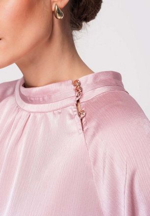 Ombre Langarmbluse Langarmbluse Damen Elegant Loose Fit Light pink M (kein Set, 1-tlg) Satinoberfl&auml;che, dekorative Kn&ouml;pfe