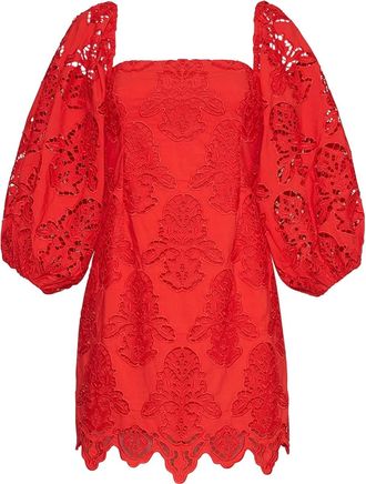 Cara Cara robe courte &agrave; manches bouffantes - Rouge