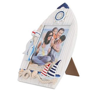 Aboofan Cadre Photo M&eacute;diterran&eacute;en Forme De Bateau 8X5 Pouces En Bois D&eacute;coration Marine Pour Maison Bureau Souvenir Et Pr&eacute;sentation De Photos