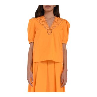 Twinset Baumwoll-Sangallo bestickte Bluse - - Blouses & Shirts - Damen - Orange - L