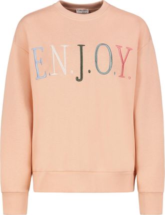 Sublevel Damen Sweatshirt mit Statement-Print - Bequemer Rundhals Pullover im Oversized Look, weich & stylisch, Pastellfarben orange XL