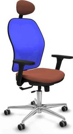 Piqueras y Crespo Ergonomischer Stuhl mit Kopfteil mit 3D-Armen, h&ouml;henverstellbare Lendenwirbelst&uuml;tze, ausgestattet mit Syncro/Traslack und Schaumstoff, Blau/Braun