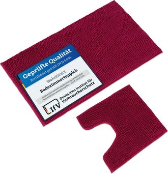 WohnDirect Badematten Set 2 teilig Beere - WC Vorleger (45x45cm), Badematte (50x80cm) - rutschfest waschbar Badezimmerteppich MIT WC-Ausschnitt