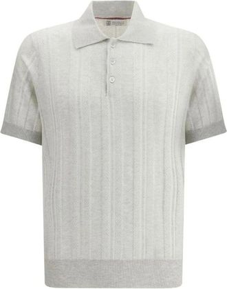 Brunello Cucinelli Homme, Tops, Gris, Taille: S Polo en coton avec col c&ocirc;tel&eacute; et patte de boutonnage