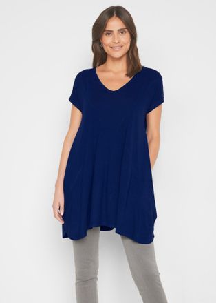 Bonprix Longshirt BONPRIX, Damen, Gr. 36/38 (S), mitternachtsblau, Jersey, Obermaterial: 95% Viskose, 5% Elasthan, A-Linie ca. Mitte Oberschenkel, tiefer Rund