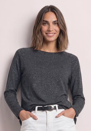 Street One Langarmshirt STREET ONE, Damen, Gr. 34, grau (armor grau meliert), Stoff, 67% Viskose, 30% Polyester, 3% Elasthan, unifarben, normal normal, Rundhals,