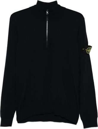 Stone Island Homme, Pulls, Bleu, Taille: L Pull Bleu avec Fermeture Éclair