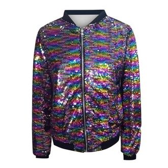 Generic Bomber &agrave; paillettes pour femmes, top coat paillet&eacute; pour femmes, manteaux d&eacute;contract&eacute;s de soir&eacute;e &agrave; lext&eacute;rieur scintillants, vestes l&eacute;g&egrave;res &agrave; manches lo