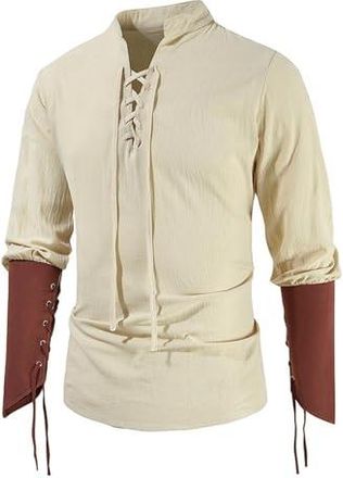 Generic Chemise &agrave; lacets pour homme, chemise vintage pour homme, chemise l&eacute;g&egrave;re et respirante, chemise confortable, design minimaliste, couleur unie, haut cla