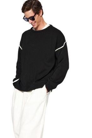 Trendyol Herren Crew Neck Jumper, Plain, Oversize Sweatshirt, Schwarz, S EU
