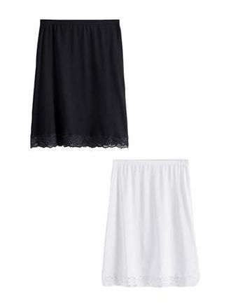 Next Femme Fond de Jupe Long en Coton, Lot de 2 Noir/Blanc 48