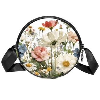 Generic Sac &agrave; bandouli&egrave;re circulaire pour femme, joli petit sac &agrave; bandouli&egrave;re avec fermeture &eacute;clair et bretelles r&eacute;glables style d&eacute;contract&eacute; pour femmes et fi