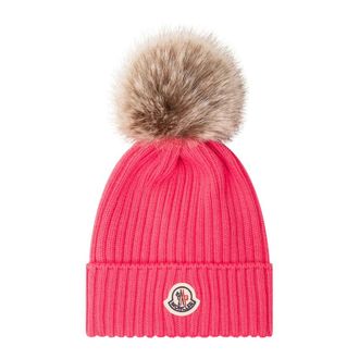 Moncler unisex, Accessoires, Rose, Taille: M Bonnet en maille c&ocirc;tel&eacute;e