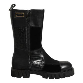 Dolce & Gabbana Patchwork Leder Mid-Calf-Stiefel - - Shoes - Herren - Schwarzk - 45 EU