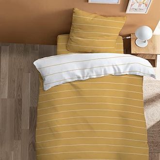 Matt & Rose Toffee Stripes Parure de Lit Enfant 1 Place Imprimée Réversible | 100% Coton | Oeko-TEX | Housse de Couette 135x200cm + taie doreiller 80x80 cm | Cara