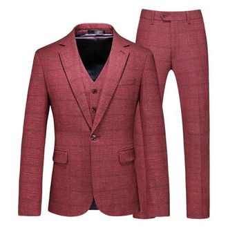 Generic Ensemble de smoking 3 pi&egrave;ces pour homme - Coupe ajust&eacute;e - Blazer &agrave; carreaux - Coupe moderne - Veste daffaires pour mariage, bal de fin dann&eacute;e, Rouge, 
