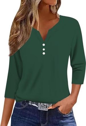 Generic Chemise à manches longues pour femme, coupe classique, couleur unie, avec manches trois quarts pour les trajets occasionnels, vêtements à manches long