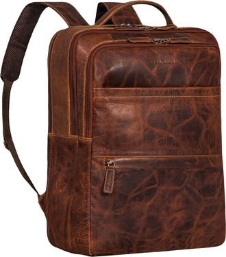 STILORD ABEL Schlanker Lederrucksack mit 15,6 Zoll Laptop-Fach Herren und Damen Cognac-Braun ideal als Echt-Leder Tagesrucksack und Business-Rucksack f&uuml;r B&uuml;ro