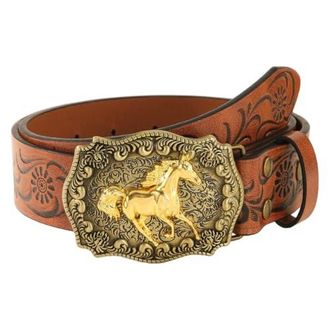 Frcolor Ceinture Western Vintage Cuir Pu Ajustable pour Hommes et Femmes Boucle Grav&eacute;e Fleur Cheval pour Jeans Robes et Pantalons Western