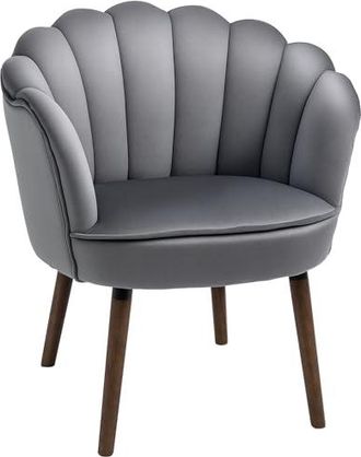 HOMCOM Sessel Wohnzimmer Loungesessel in Muschelform Relaxsessel mit Holzbeine, Polstersessel Lesesessel mit Samtoptik, Polsterstuhl für Schlafzimmer Dunkelg