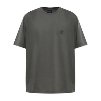 Giorgio Armani Homme, Tops, Gris, Taille: XL T-shirt avec logo brod&eacute;