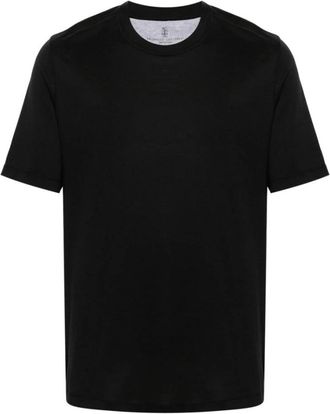 Brunello Cucinelli Schwarzes Baumwoll-Seiden-Mix Crew Neck T-shirt - - Tops - Herren - Schwarzk - 2XL