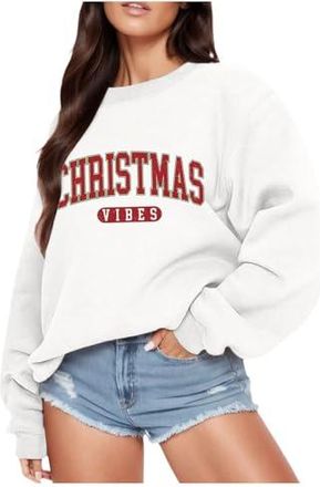 Generic Pull Femme Chic Et Elegant, Sweat à Capuche léger à Manches Longues et col Ras du Cou pour Femme avec imprimé de Noël (White, XXL)