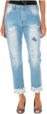 Met Jeans mit geradem Schnitt und abgenutztem Effekt - - Jeans - Damen - Blau - W25