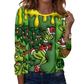 Generic Le Grinch Tshirt Noel Femme 2025 Pyjama De Chaud Costume Noel Sweat Hiver Col V Vêtements Moche Oversize Polaire Femmes The Grinch Christmas T-Shirts 