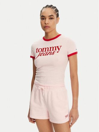 Tommy Jeans T-Shirt Script Ringer DW0DW20631 Rosa Slim Fit