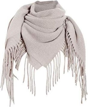 Generic Écharpe triangulaire tricotée unie pour femme - Grand châle triangulaire - Couleur unie - Doux - Écharpe carrée tricotée avec pompon - Écharpe dhiver 