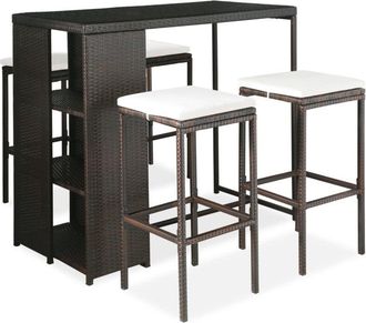 vidaXL Vidaxl - Ensemble de bar de jardin 5 pcs - R&eacute;sine tress&eacute;e marron - Coussins &eacute;pais amovibles - Table 120x60x110 cm - Tabourets 38x38x76 cm