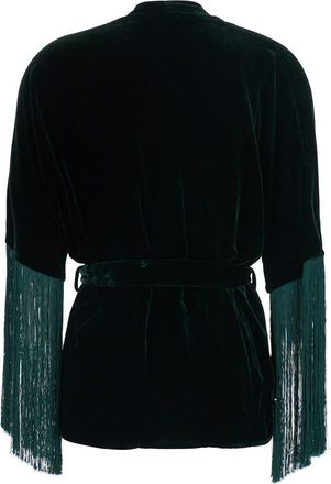 Antonelli Womens Green Velvet Fringe Cardigan Tops Top