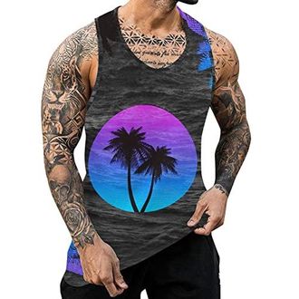 Generic D&eacute;bardeur homme surdimensionn&eacute; : maillot de corps l&eacute;ger T-shirt musculaire coupe ajust&eacute;e Sous-v&ecirc;tement respirant avec imprim&eacute; hawa&iuml;en Maillot de corps