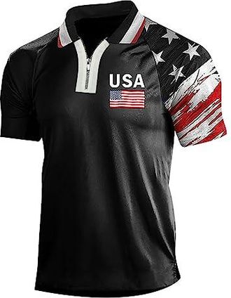 Generic Polo pour homme adulte, imprimé logo américain, chemise à manches courtes, version à revers zippé, polo de sport, chemises polos américaines, polos de