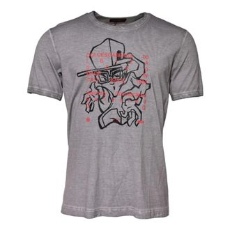 Dolce & Gabbana Graues Grafikdruck Baumwoll-Rundhals-T-Shirt - - Tops - Herren - Grau - XL
