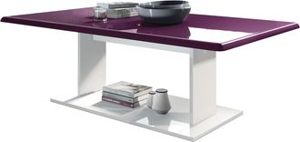 Vladon Couchtisch Beistelltisch Wohnzimmertisch Mono, Made in Germany, in Weiß mit Tischplatte in Brombeer Hochglanz