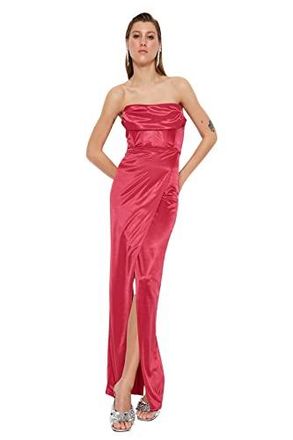 Trendyol Wrapover Fitted Knit Evening Dress D&eacute;bardeur, Fuchsia, 36 Femme