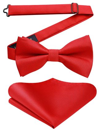 Hisdern Fliege Herren Rot Einfarbig Herren Fliege mit Taschentuch Set Vorgebundene Fliege f&uuml;r Hochzeit Smoking