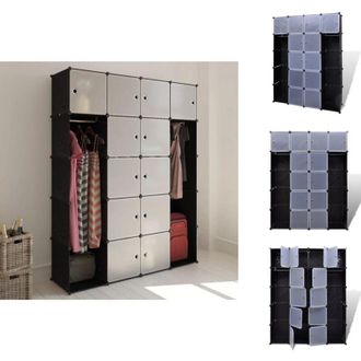 vidaXL Modularer Schrank mit 14 F&auml;chern schwarz/wei&szlig; 37x146x180,5cm - Modulares Schrank - Garderobe - Schuhregal - Aufbewahrungsbox - Kleiderablage