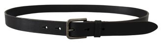 Dolce & Gabbana Mens Black Calf Leather Logo Engraved Metal Buckle Belt