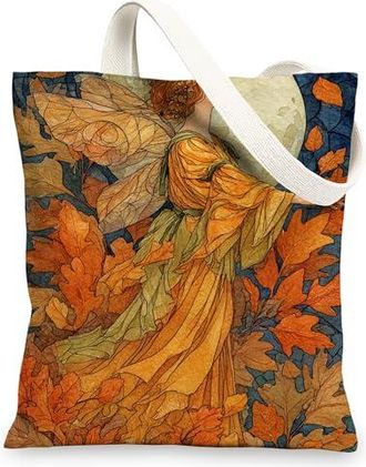 Generic Sacs fourre-tout en toile dautomne, motif feuille artistique, sacs de courses réutilisables, sacs de courses vintage naturels, légers et lavables, sac