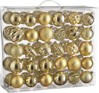 house of seasons House of Seasons Weihnachtsbaumkugeln-Set - 60 St&uuml;ck - &Oslash;7 cm - Bruchfest - Gold