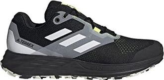adidas Mens Terrex Two Flow Trail Running Shoe, Core Black/Crystal White/Solar Yellow, 8