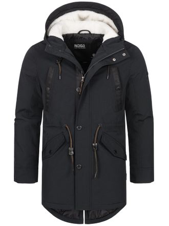Indicode Herren INBenicio Parka mit gef&uuml;tterter Kapuze & Teddyfell-Futter | Winterjacke Winterparka M&auml;nner Black, XL