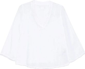 120% Lino Femme, Blouses et Chemises, Blanc, Taille: 36 FR Blouse &agrave; sequins et col en V
