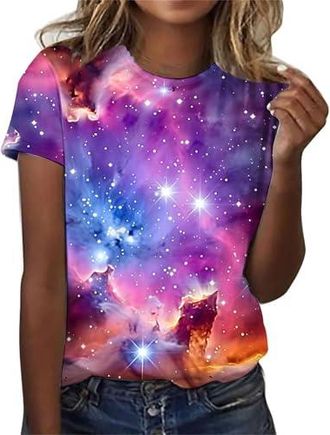 Generic T-shirt imprim&eacute; n&eacute;buleuse galaxie pour femme | T-shirt imprim&eacute; respirant &agrave; col rond et manches courtes, haut d&eacute;t&eacute; doux, l&eacute;ger et d&eacute;contract&eacute; pour les 