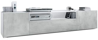 Vladon Lowboard Mogan, TV-Kommode mit 2 T&uuml;ren, 1 Klappe und 1 offenes Fach, Wei&szlig; matt/Beton Oxid-Optik (181 x 39 x 35 cm)