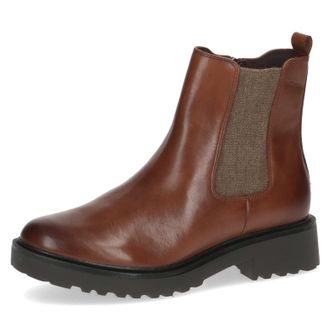 Caprice Damen Chelsea Boots Memotion aus Leder Flach Weite G, Braun (Cognac Nappa), 36 EU