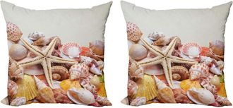 Abakuhaus Ozean Dekokissen Kissenbezug 2er Pack, Stapel von Muscheln Strand, Modern Accent Doppelseitiger Digitaldruck, 45x45, Kokoscreme orange
